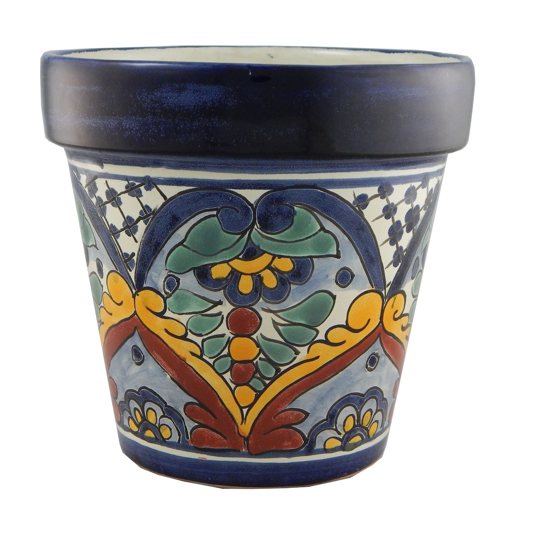 Mexican Ceramic Flower Pot Planter Folk Art Pottery Handmade Talavera ...