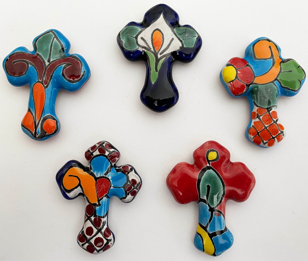 Mexican Talavera Cross Hand Painted Ceramic Magnet Set 5 Pcs - Etsy