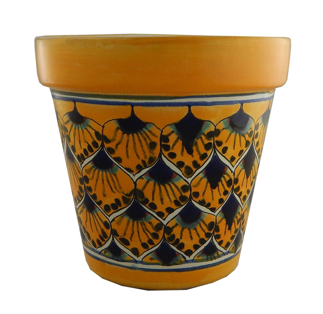 Mexican Ceramic Flower Pot Planter Folk Art Pottery Handmade Talavera ...