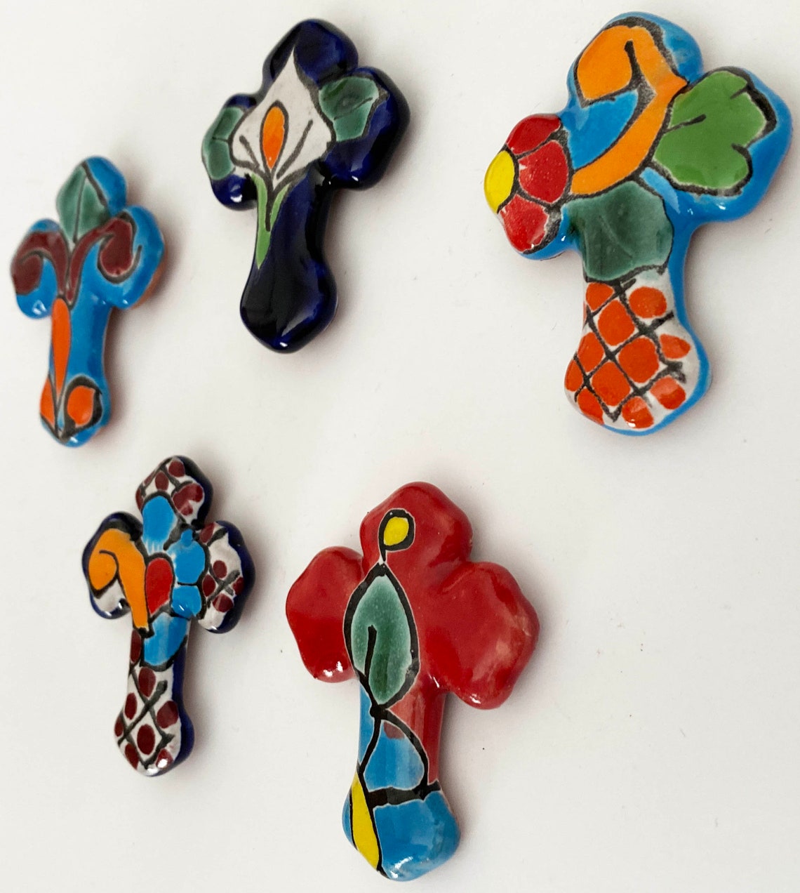 Mexican Talavera Cross Hand Painted Ceramic Magnet Set 5 Pcs - Etsy