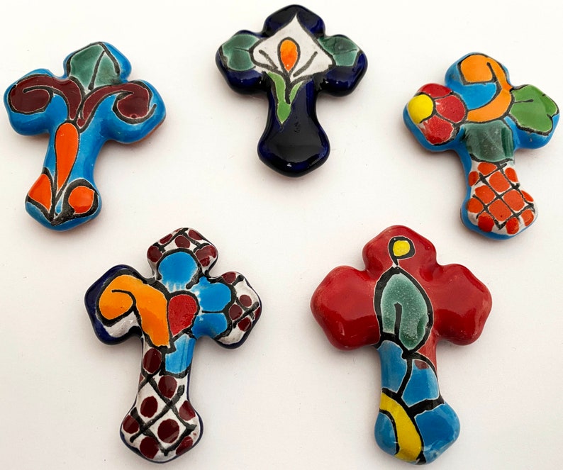 Mexican Talavera Cross Hand Painted Ceramic Magnet Set 5 Pcs - Etsy