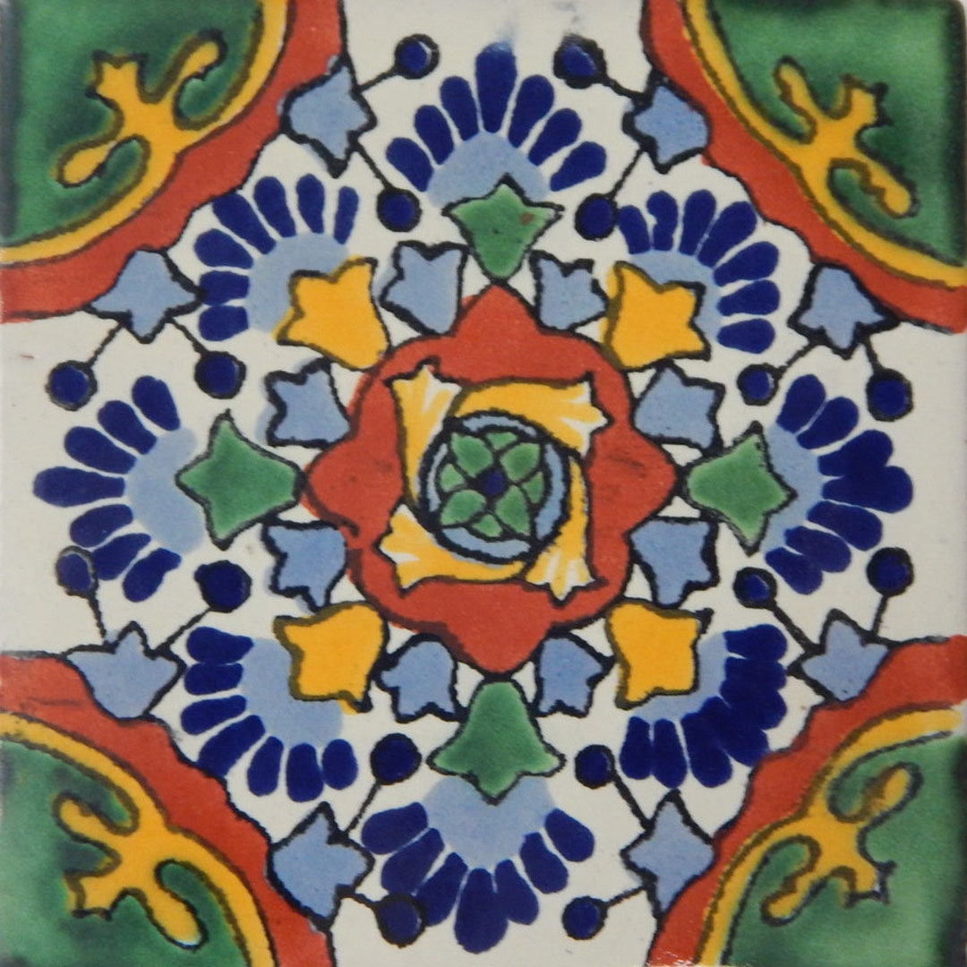 50 4x4 Pieces Mexican Talavera Tiles Handmade Decorative Folk Art C177 ...
