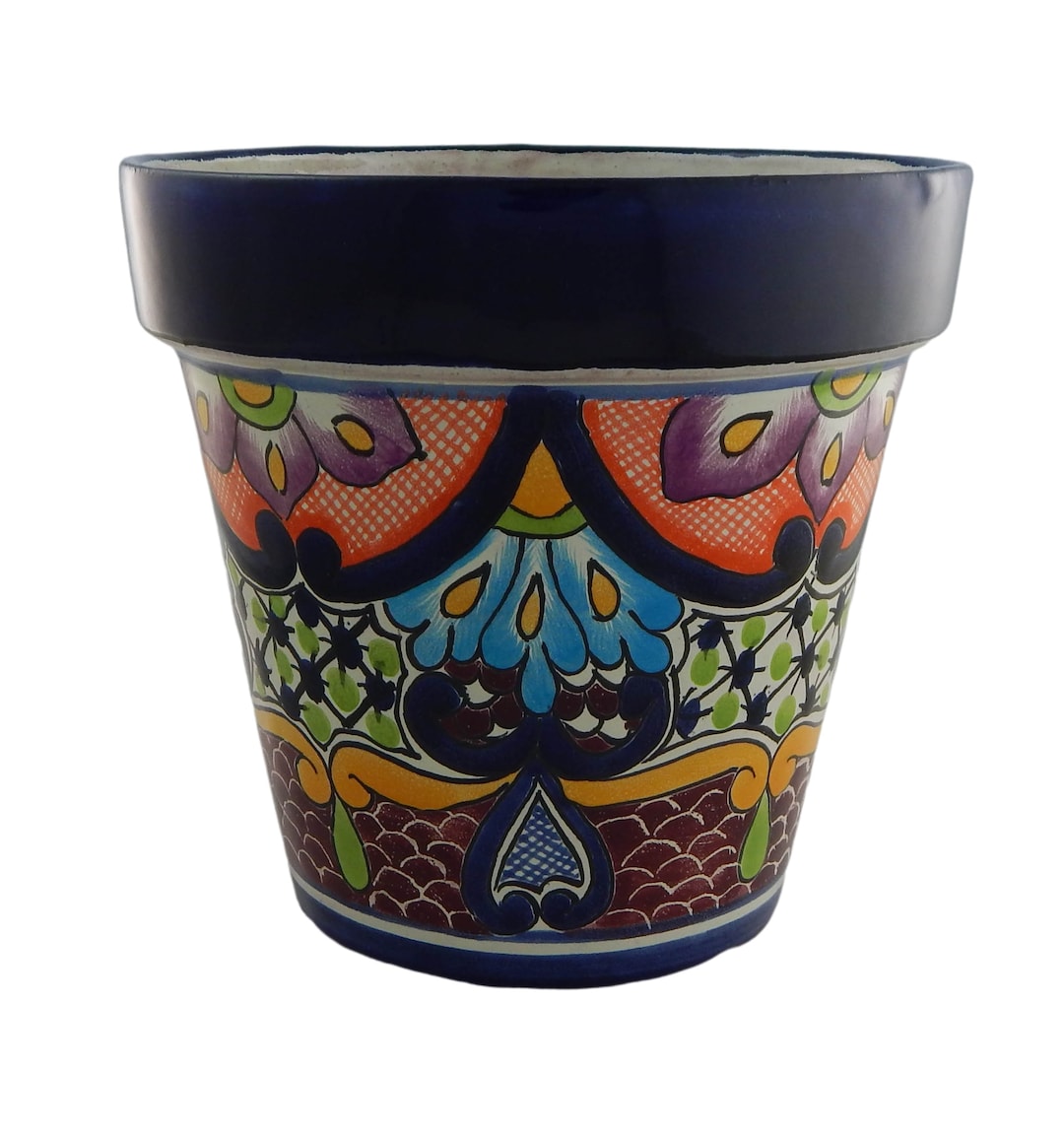 Mexican Ceramic Flower Pot Planter Folk Art Pottery Handmade Talavera ...