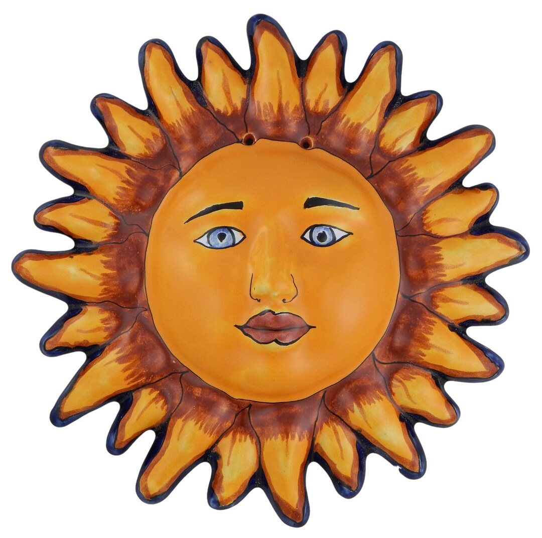 Mexican Talavera Sun Face Hand Painted Pottery Wall Hanging Decor 11 1/ ...
