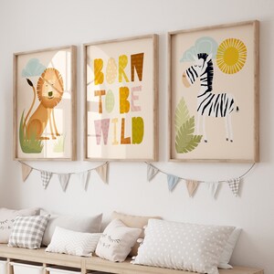 Boho Kids Room Set of 3, Safari Retro Nursery Decor, African Jungle ...