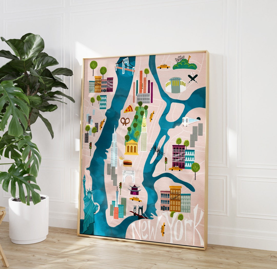 New York City Map Art Prints, New York Travel Nursery Art, New York ...