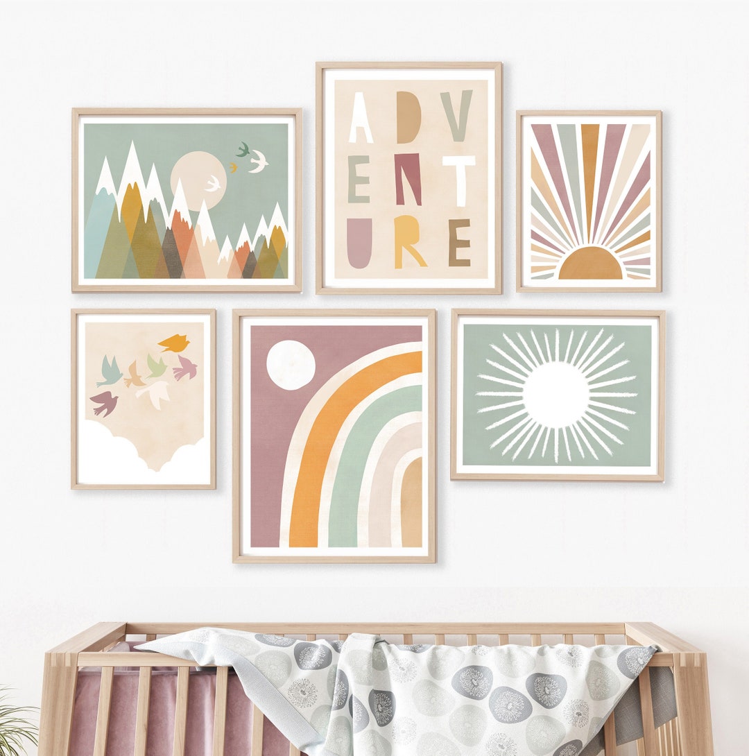 Set of 6 Prints, Boho Nursery, Sage Green Nursery Decor, Adventure ...