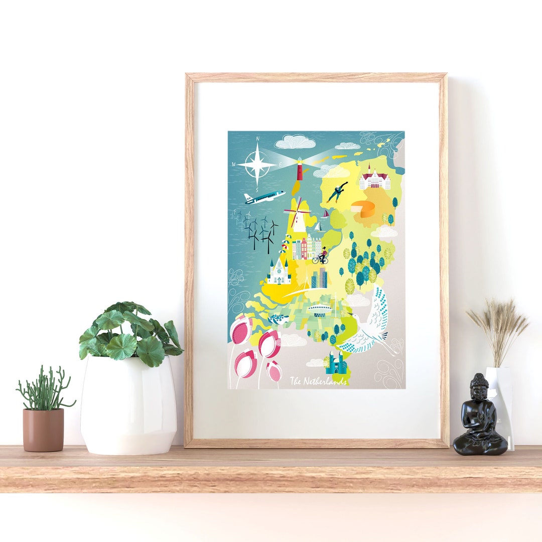 Netherlands Map, Dutch Netherland Poster, Amsterdam Cityscape Print ...