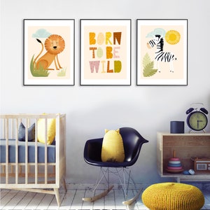 Boho Kids Room Set of 3, Safari Retro Nursery Decor, African Jungle ...