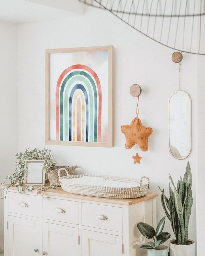 Boho Watercolour Rainbow Nursery Print, Minimalist Rainbow Poster ...