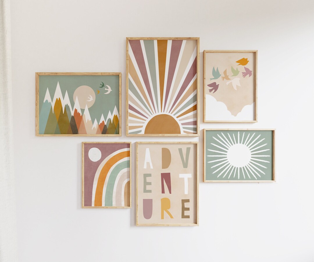 Set of 6 Prints, Boho Nursery, Sage Green Nursery Decor, Adventure ...