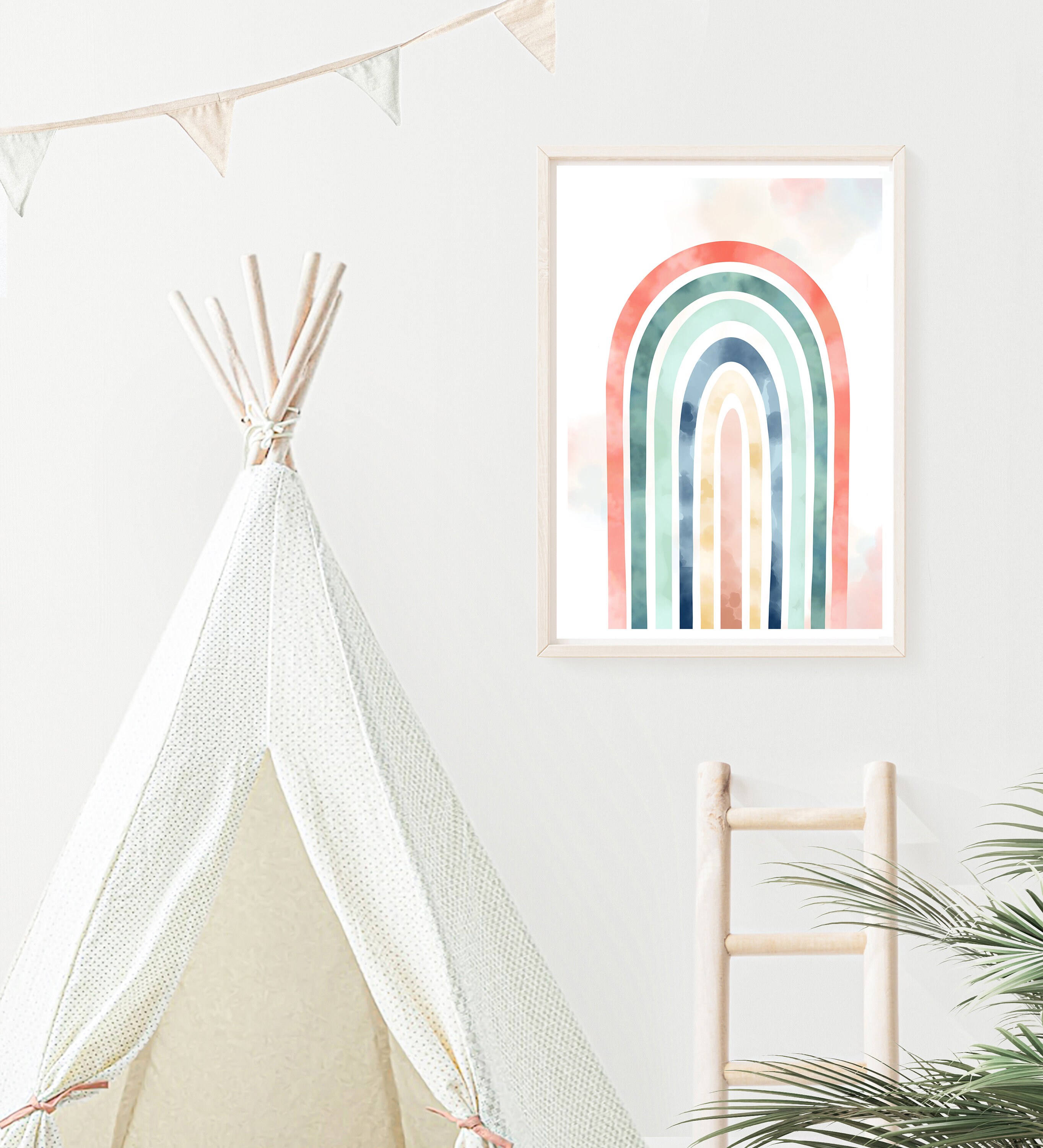 Boho Watercolour Rainbow Nursery Print, Minimalist Rainbow Poster ...