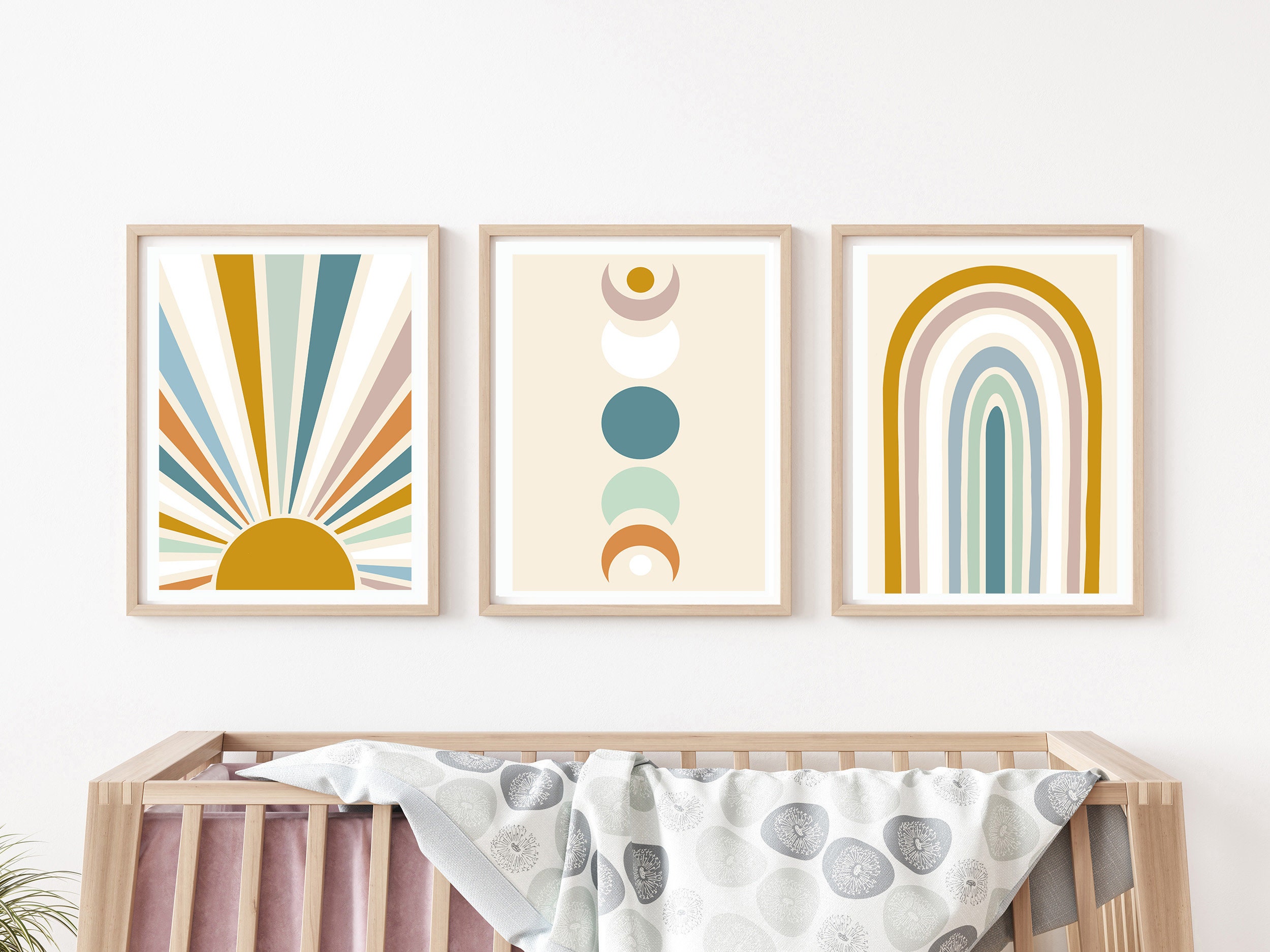 Boho Nursery Printable Rainbow Print Moon Phases Print - Etsy