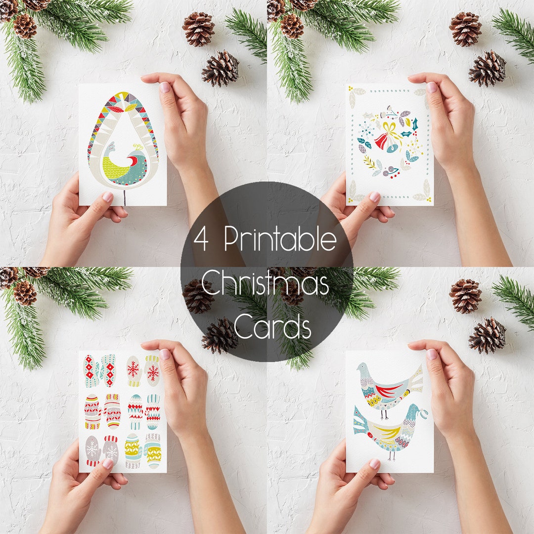 Printable Christmas Cards, Festive Card Set, Set of 4 Cards - Etsy
