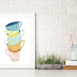 Retro Kitchen Art Colourful Wall Art Printable Kitchen Art Teacup Art ...