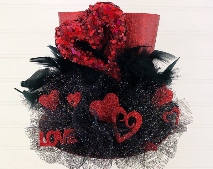 Valentine's Day, Top Hat, Red & Black With Hearts - Valentine ...