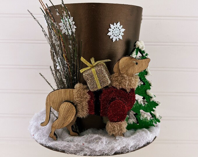 Christmas Decor, Top Hat, Bronze With Woodland Scene - Christmas Tree ...