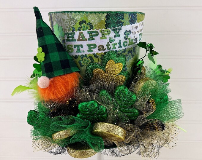 St. Patrick's Day, Top Hat, Decoupaged With Leprechaun Gnome - St ...