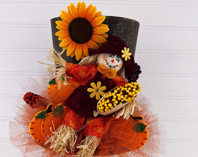 Fall Decor Top Hat Brown With Scarecrow Autumn Tree - Etsy
