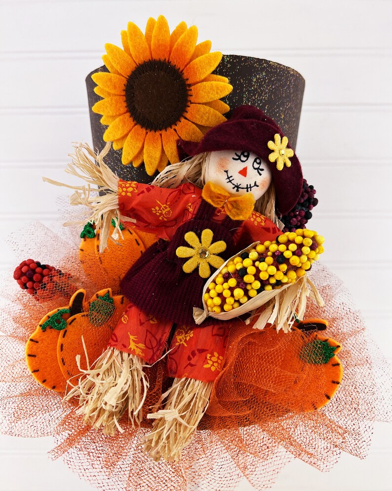 Fall Decor Top Hat Brown With Scarecrow Autumn Tree - Etsy