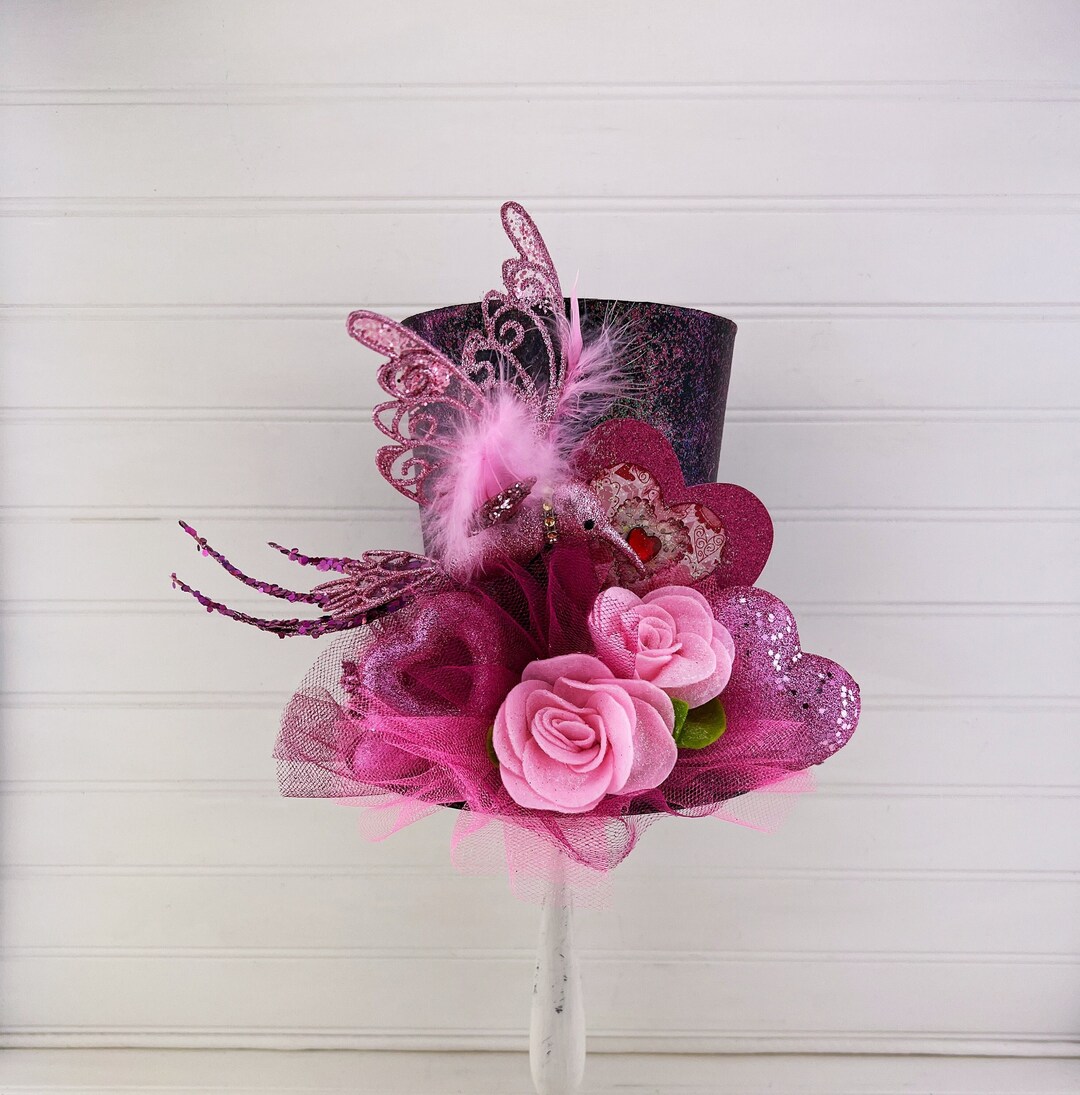 Valentine's Day Top Hat Black With Hearts & Hummingbird - Etsy