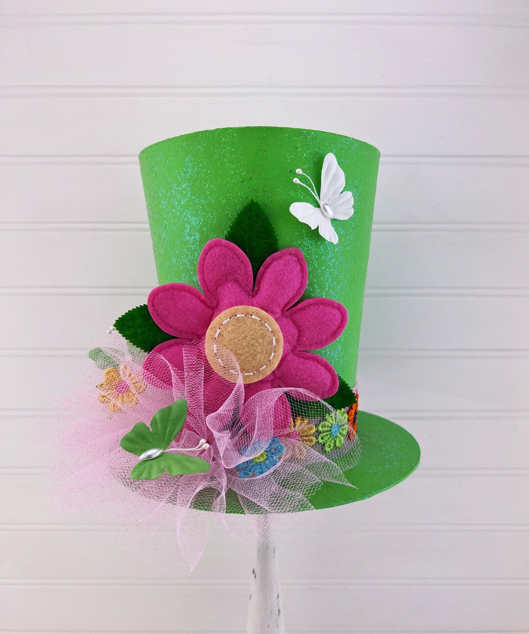 Easter Decor Top Hat Green With Butterflies & Daisies - Etsy