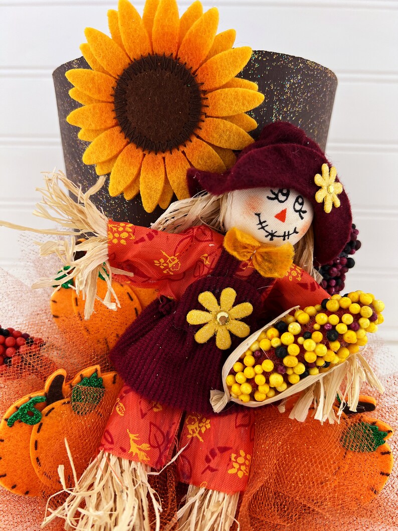 Fall Decor Top Hat Brown With Scarecrow Autumn Tree - Etsy