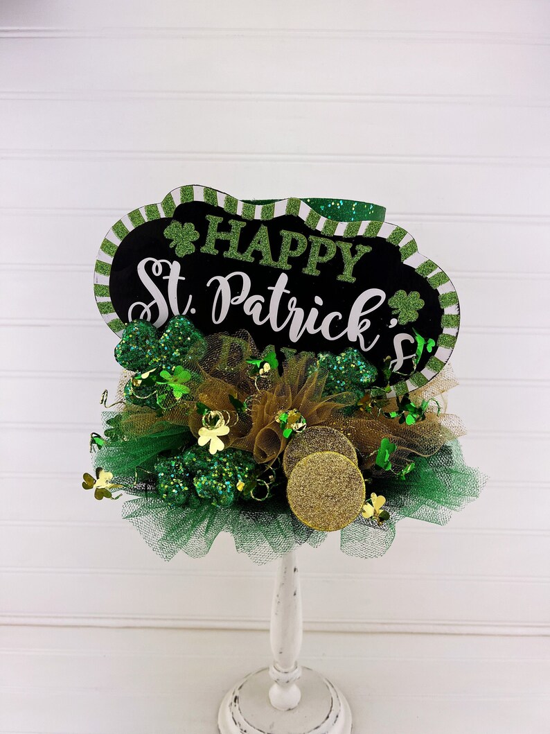 St. Patrick's Day Decor Top Hat Green With Shamrocks & - Etsy