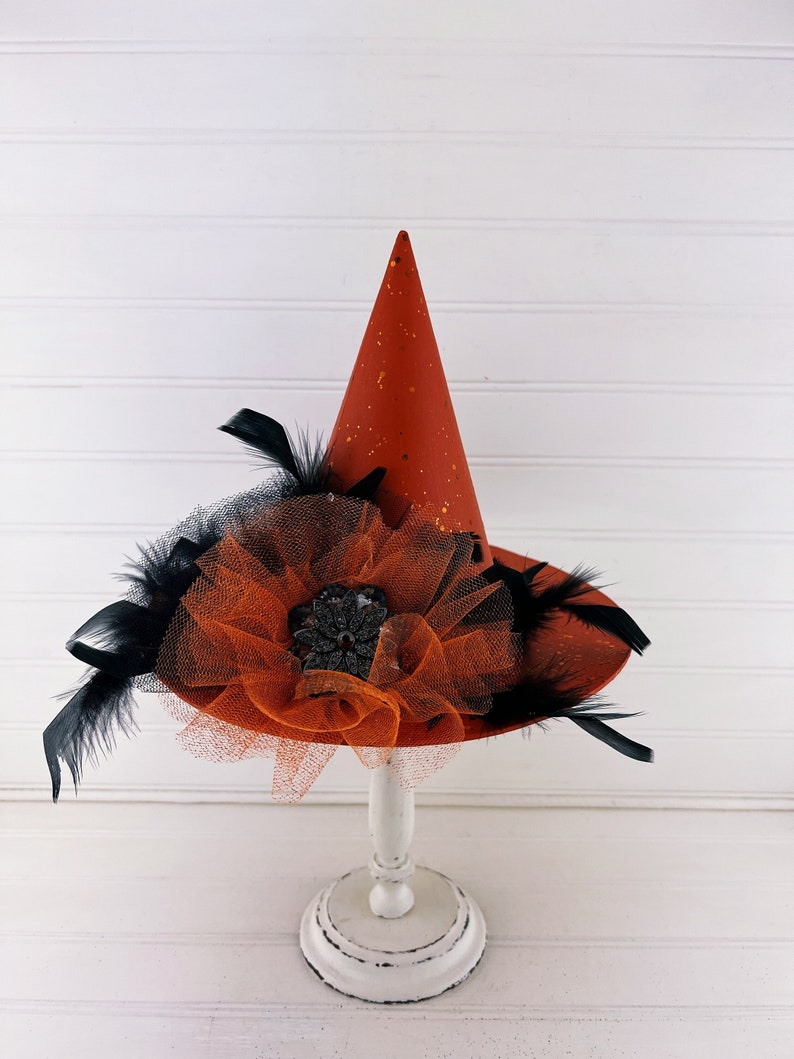 Halloween Decor Witch Hat Orange With Black Rhinestone - Etsy