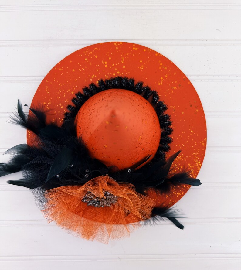 Halloween Decor Witch Hat Orange With Black Rhinestone - Etsy