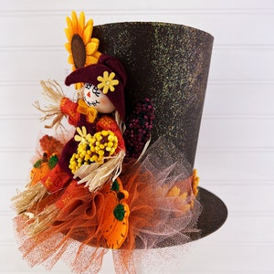 Fall Decor Top Hat Brown With Scarecrow Autumn Tree - Etsy