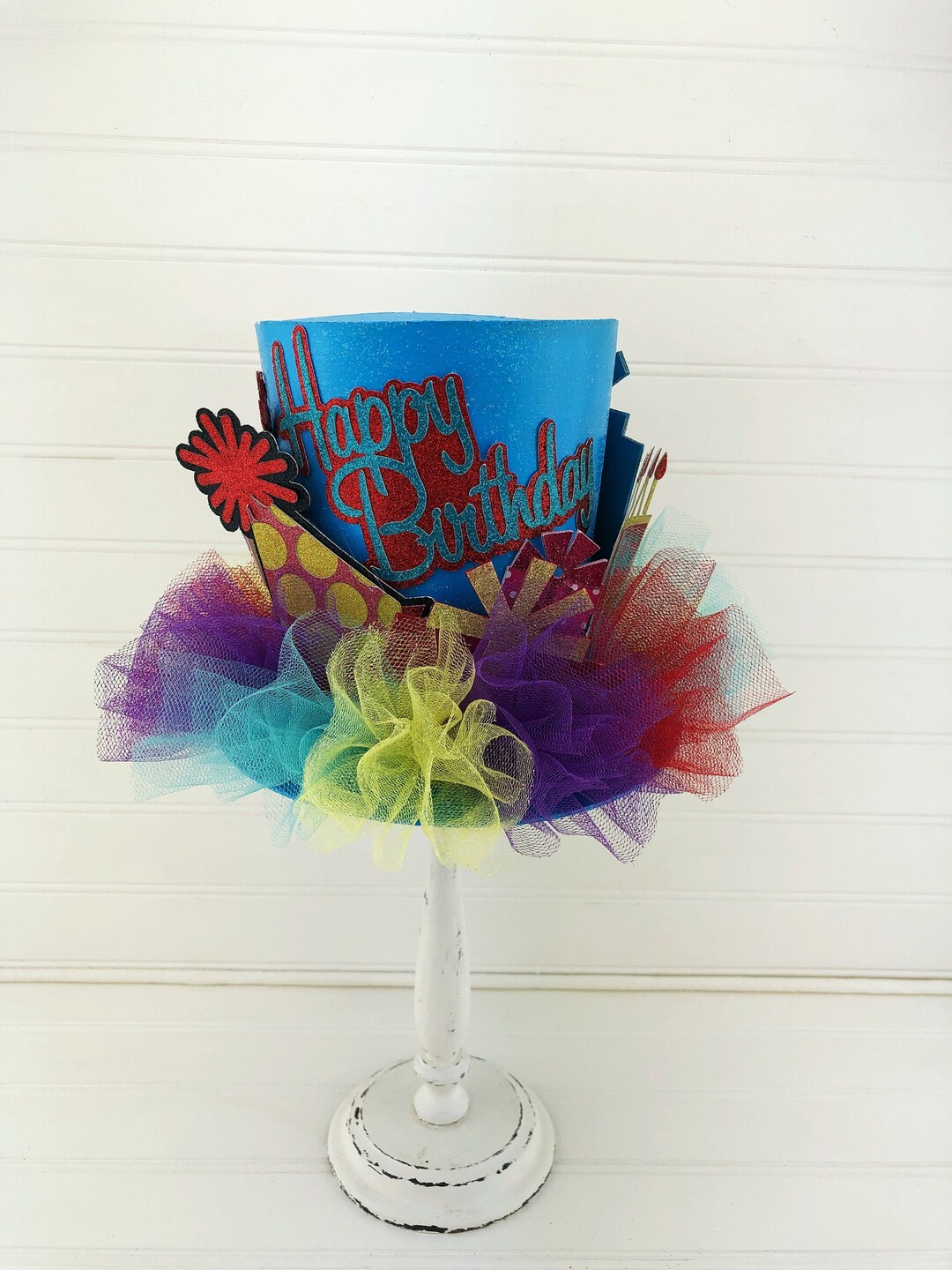 Birthday Party Decor, Happy Birthday Top Hat Birthday Tree Topper ...