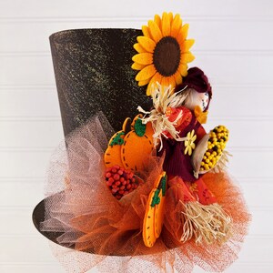 Fall Decor Top Hat Brown With Scarecrow Autumn Tree - Etsy