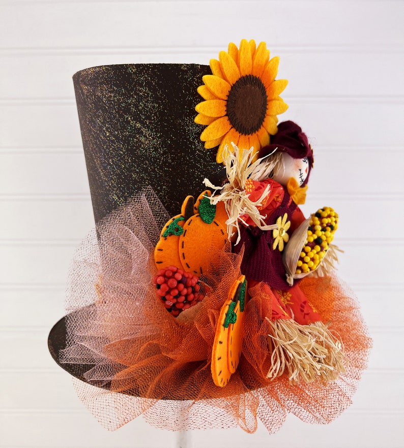 Fall Decor Top Hat Brown With Scarecrow Autumn Tree - Etsy