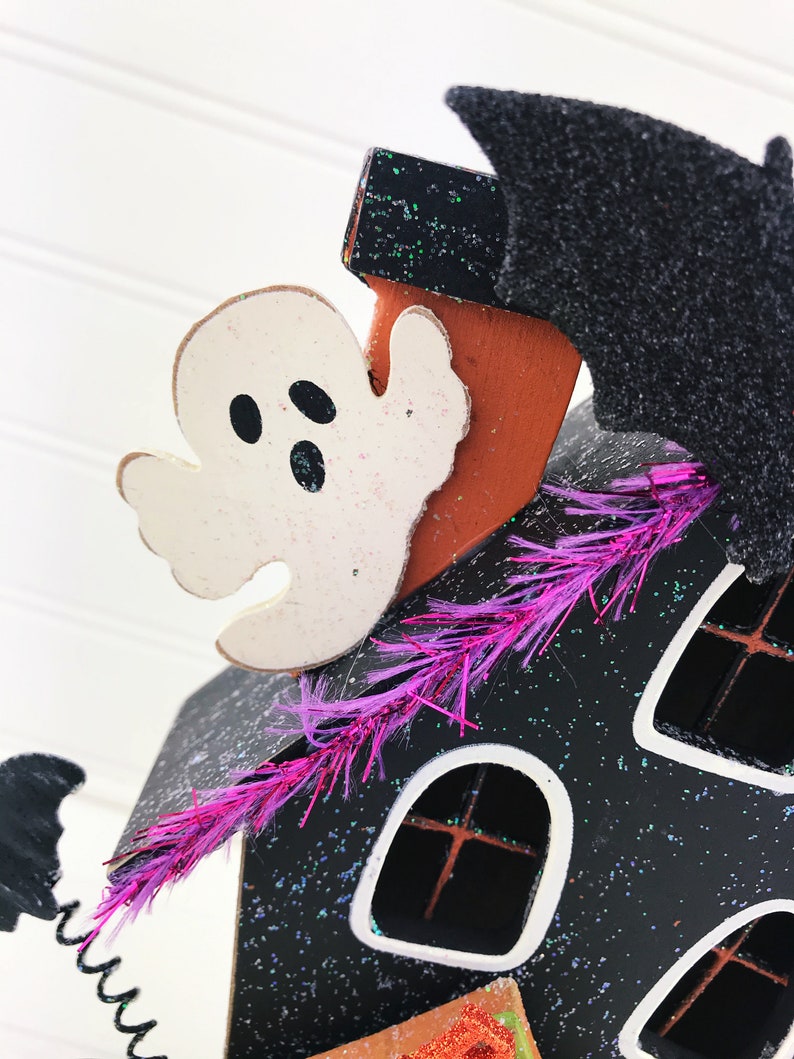 Halloween Decor Haunted House With Ghosts Bats & Pumpkins | Etsy