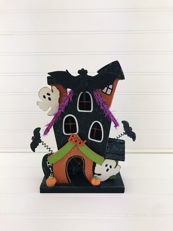Halloween Decor Haunted House With Ghosts Bats & Pumpkins | Etsy
