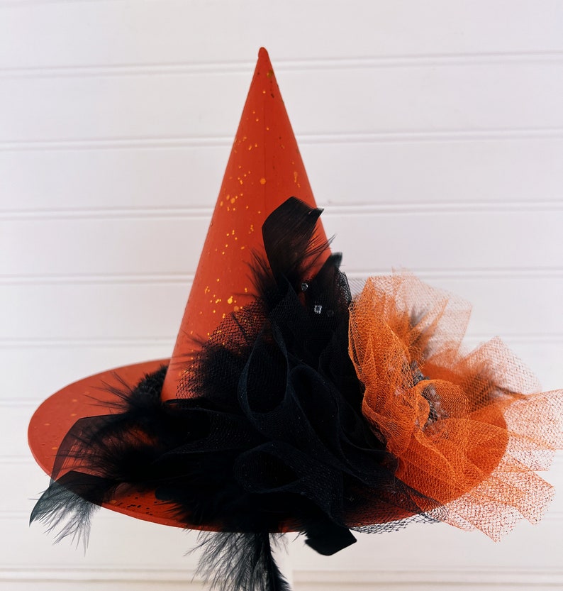 Halloween Decor Witch Hat Orange With Black Rhinestone - Etsy