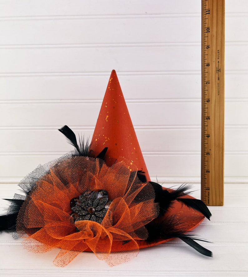 Halloween Decor Witch Hat Orange With Black Rhinestone - Etsy