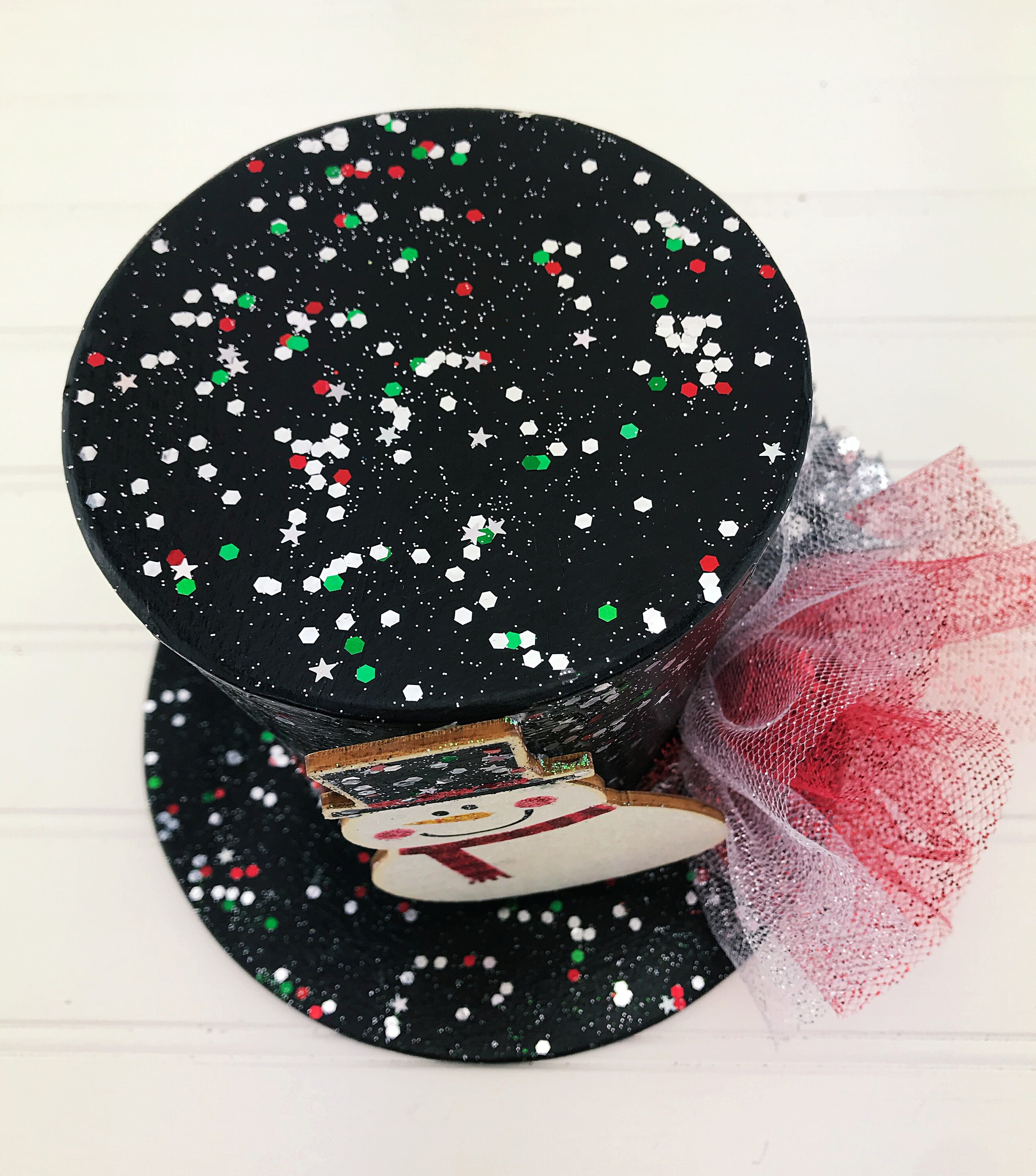 Christmas Decor Top Hat Tree Topper Black with Snowman & | Etsy