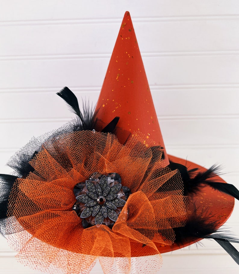 Halloween Decor Witch Hat Orange With Black Rhinestone - Etsy
