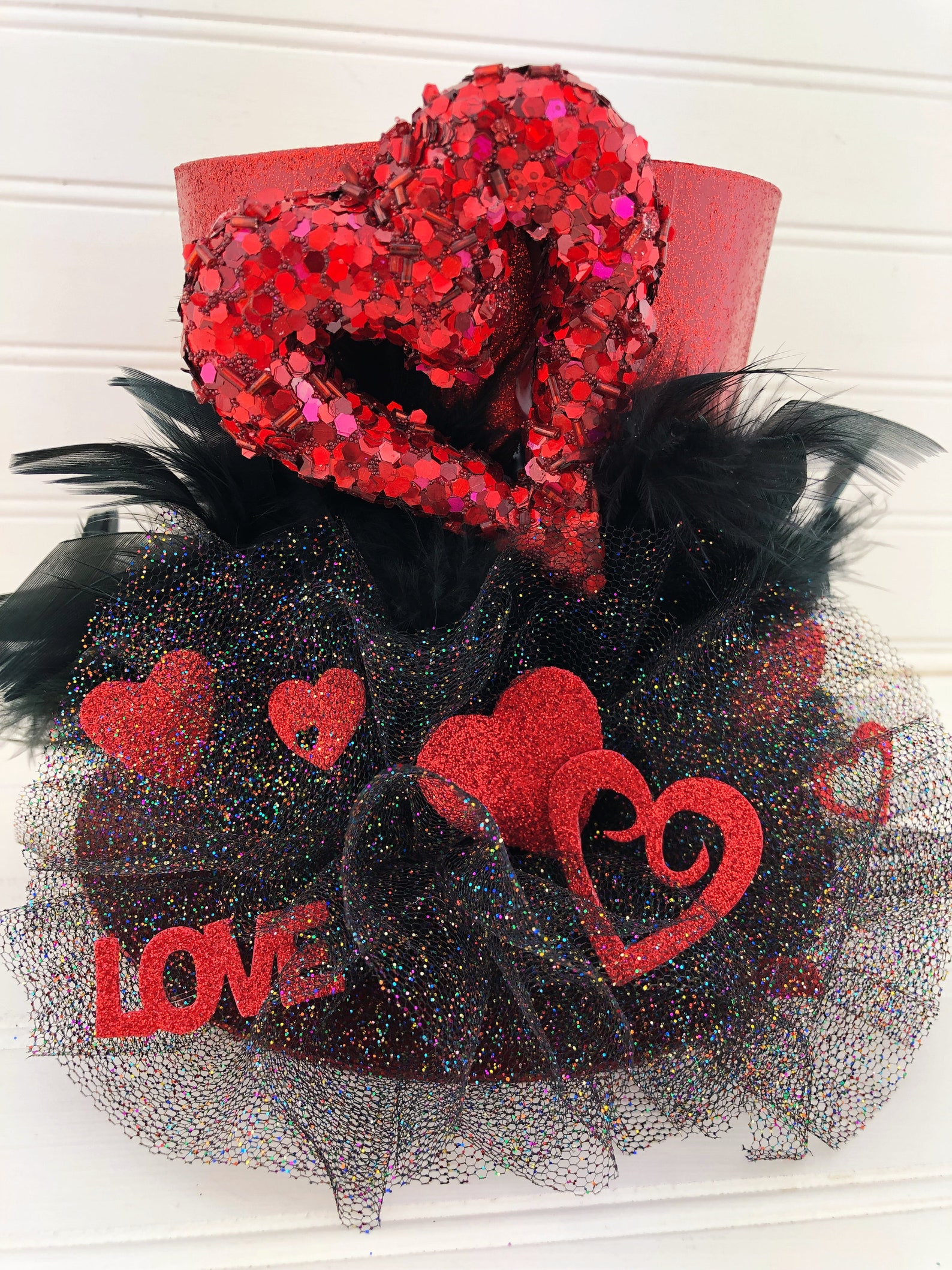 Valentine's Day Top Hat Red & Black With Hearts - Etsy