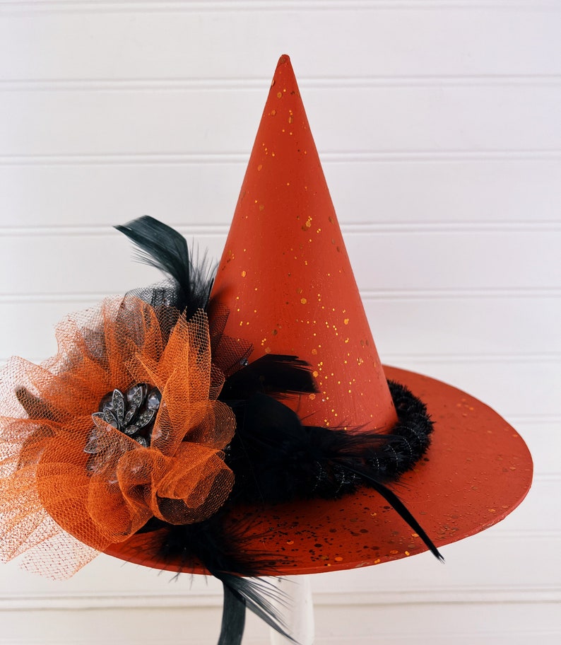 Halloween Decor Witch Hat Orange With Black Rhinestone - Etsy