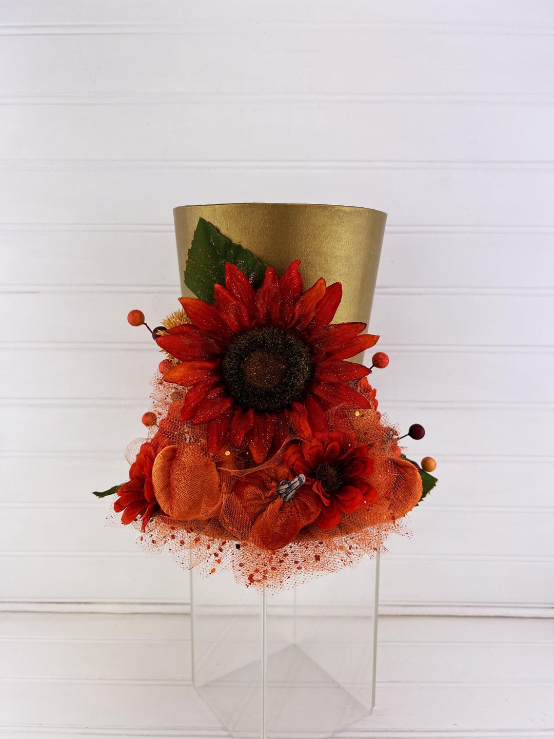 Fall Top Hat Decor: Sunflower, Pumpkins, Berries - 7x7.5 In. - Etsy