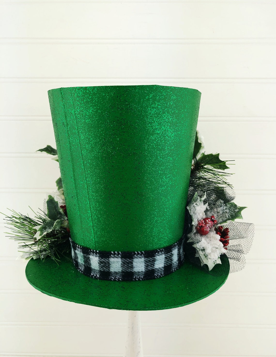 Christmas Decor Top Hat Tree Topper Green With Snowman - Etsy