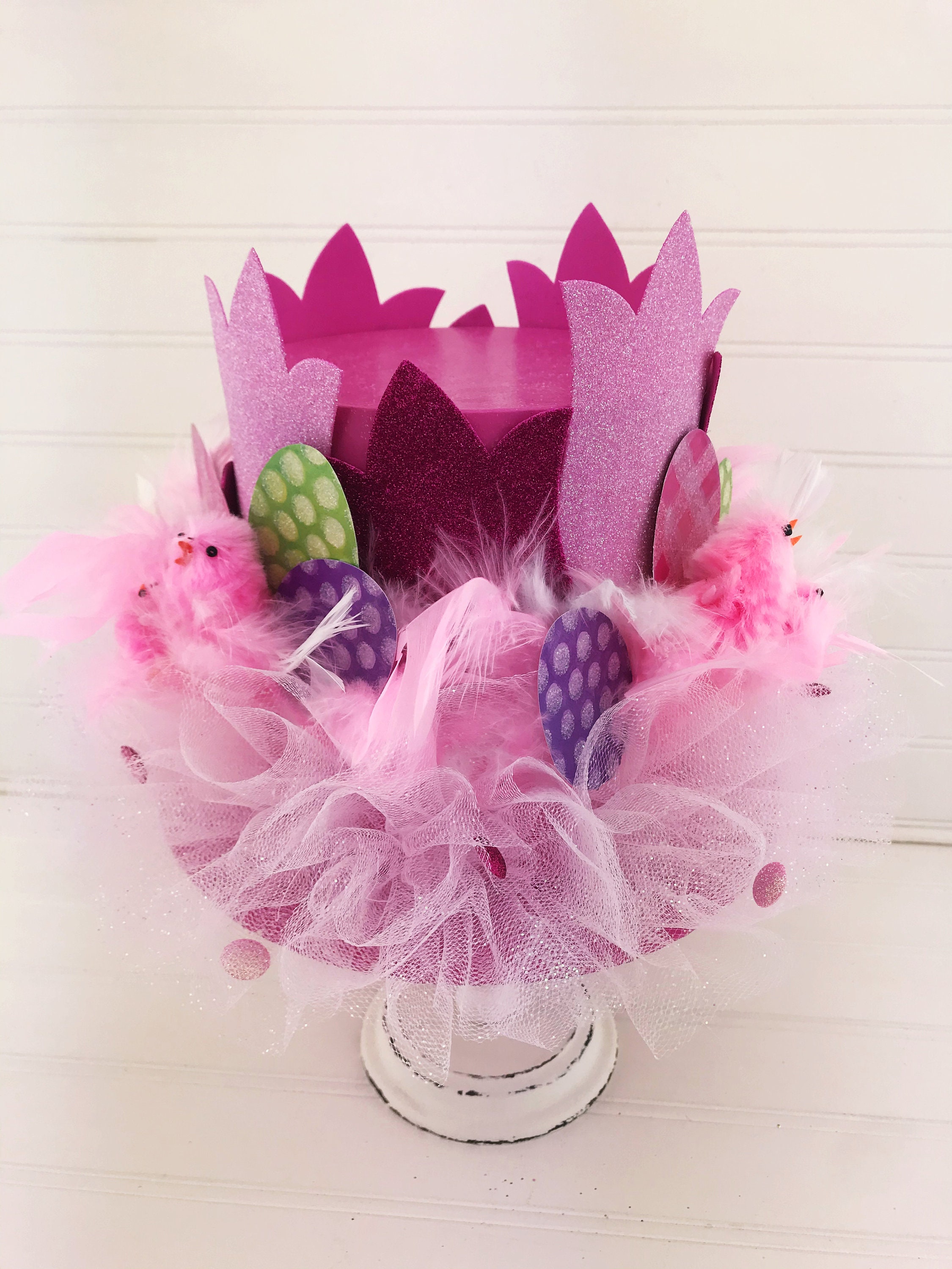 Easter Decor Top Hat Pink Tulip Crown Easter Tree Topper | Etsy