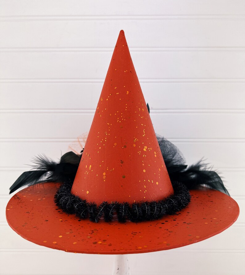 Halloween Decor Witch Hat Orange With Black Rhinestone - Etsy