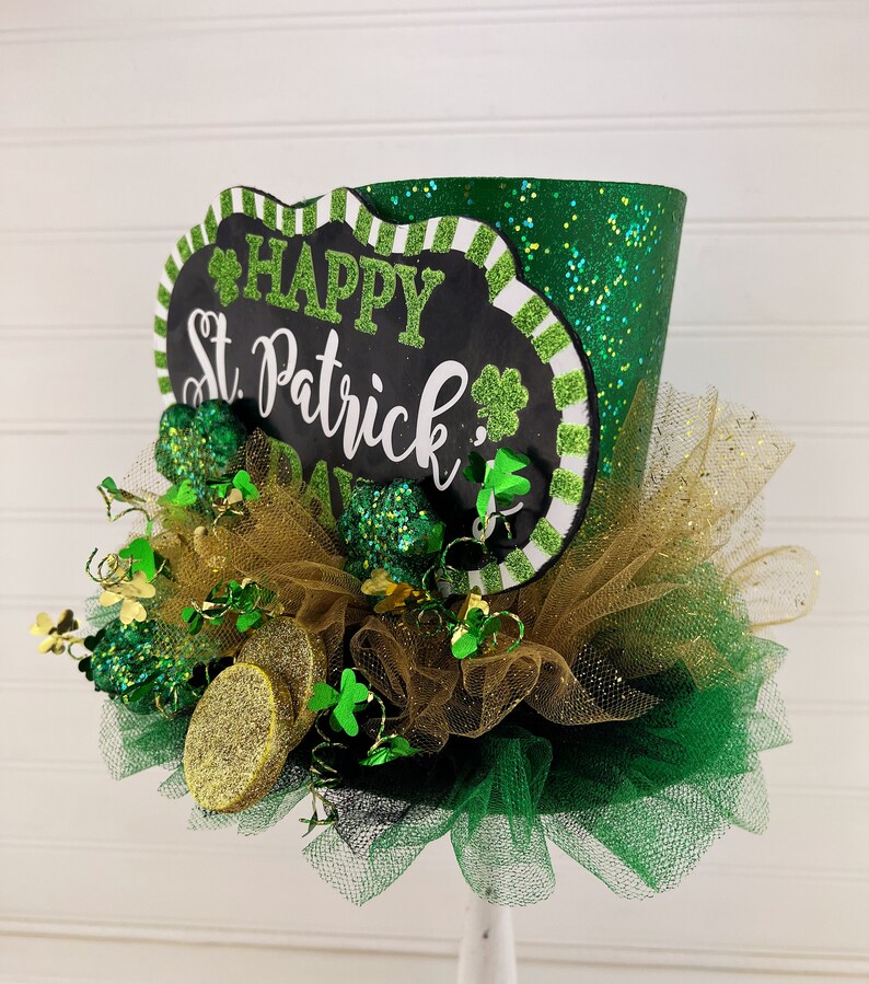 St. Patrick's Day Decor Top Hat Green With Shamrocks & - Etsy