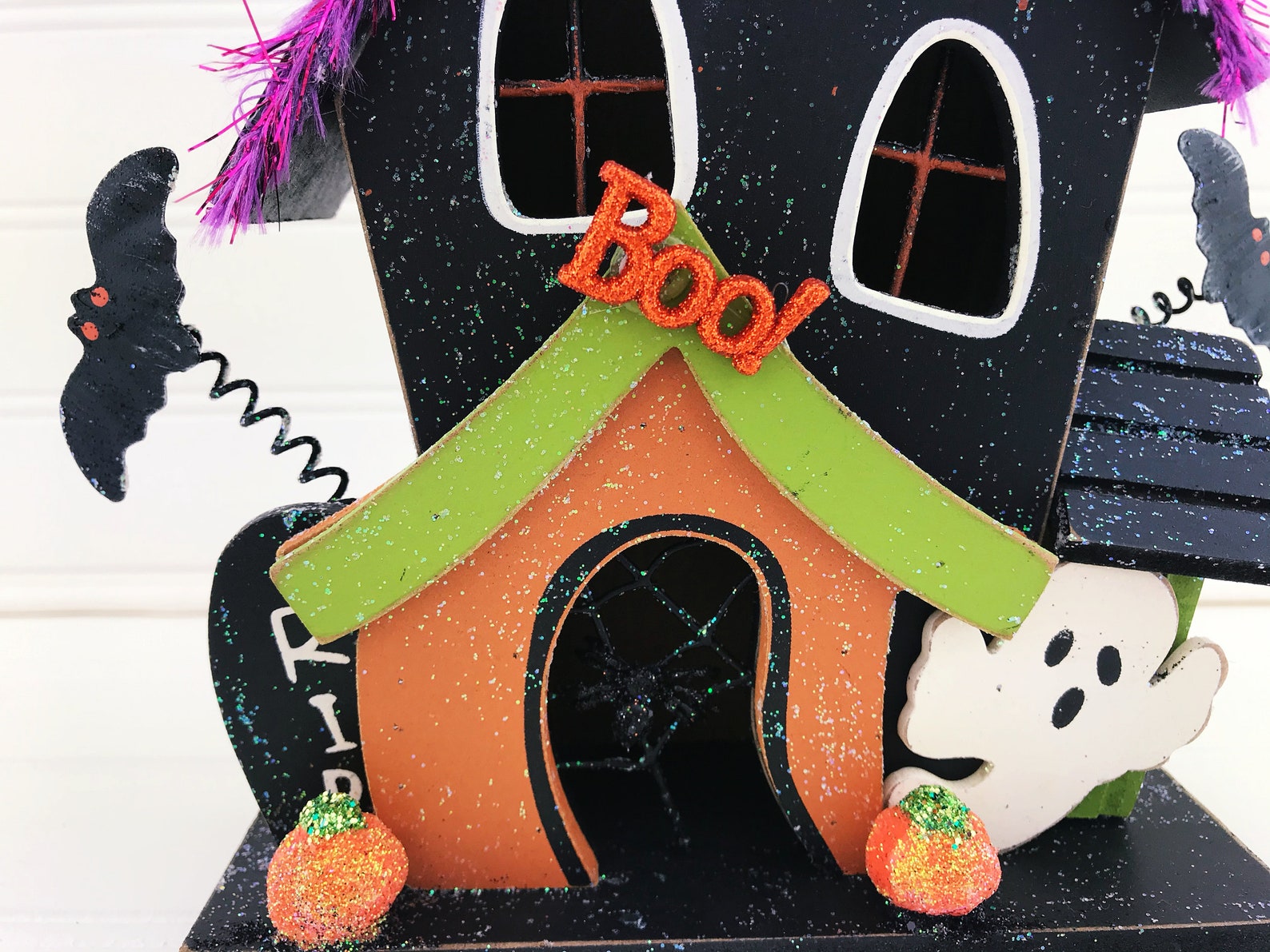 Halloween Decor Haunted House With Ghosts Bats & Pumpkins | Etsy