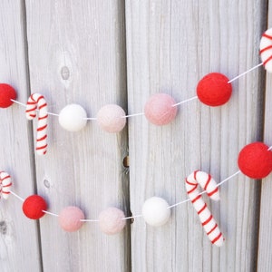 5ft Christmas Pink and Red Candy Cane Felt Ball Garland, Candy Cane ...