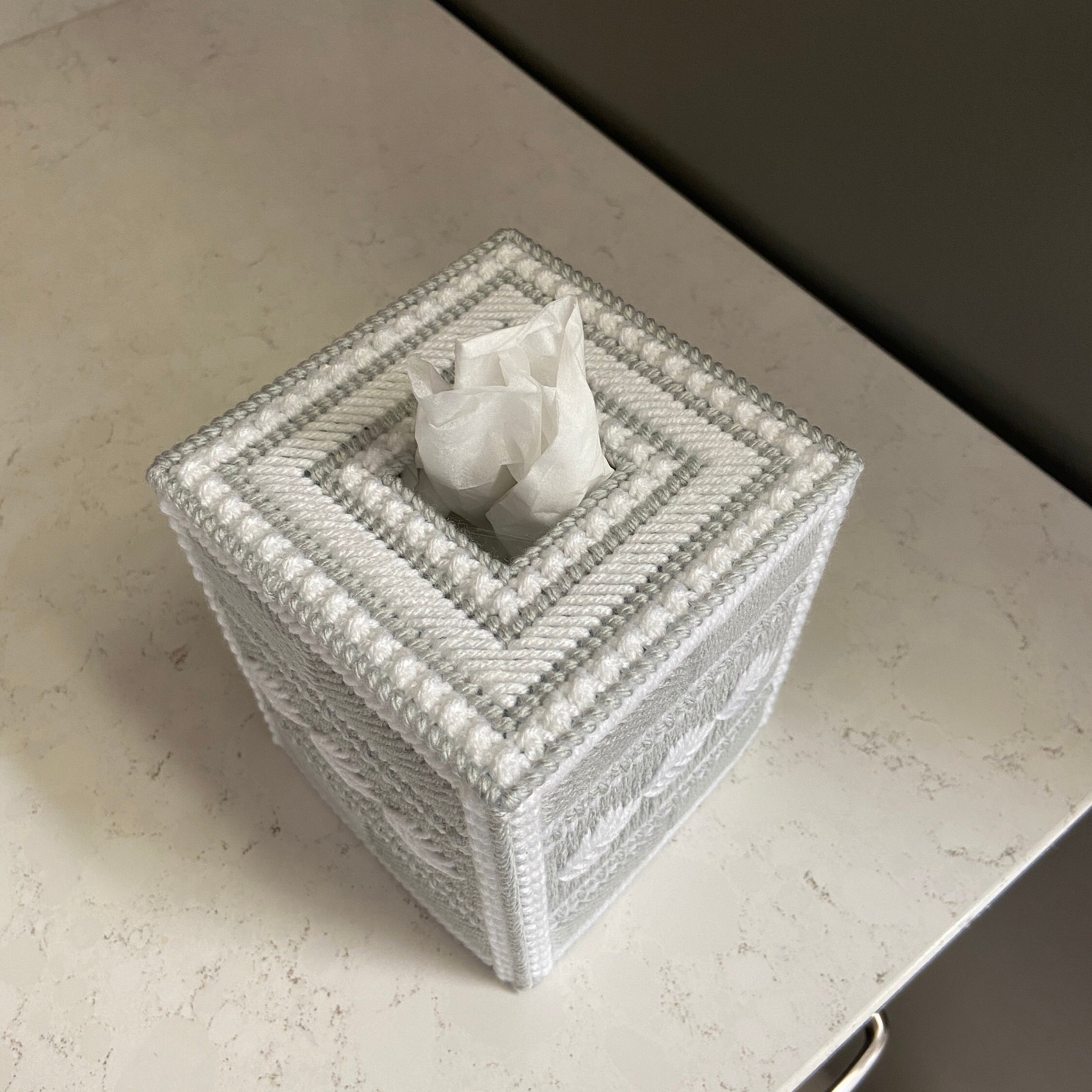 Gray and White Tissue Box Cover - Etsy